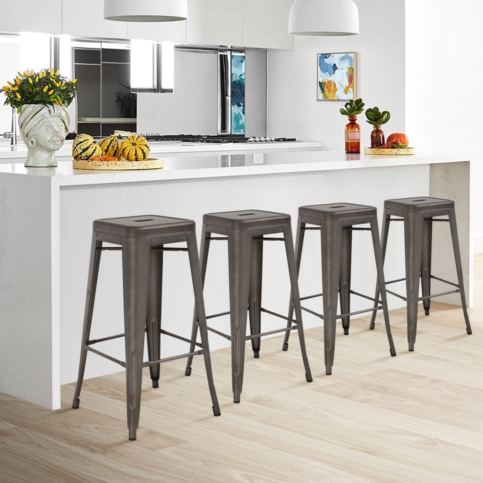 NiamVelo Counter Height Bar Stools Set of 4 Metal Dining Chairs 30"H ...