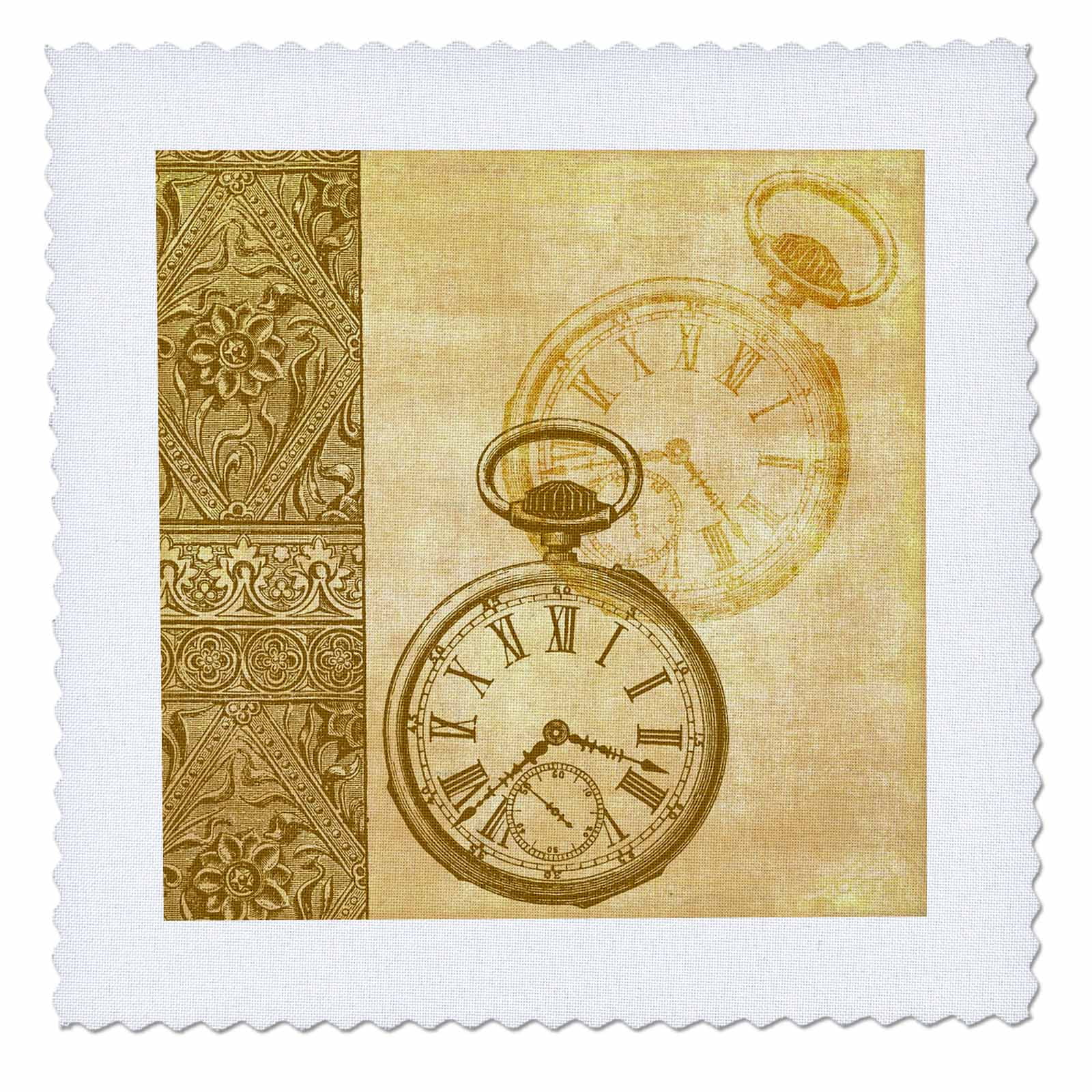 3dRose Vintage Stop Watch- Time- Art - Quilt Square, 6 by 6-inch ...
