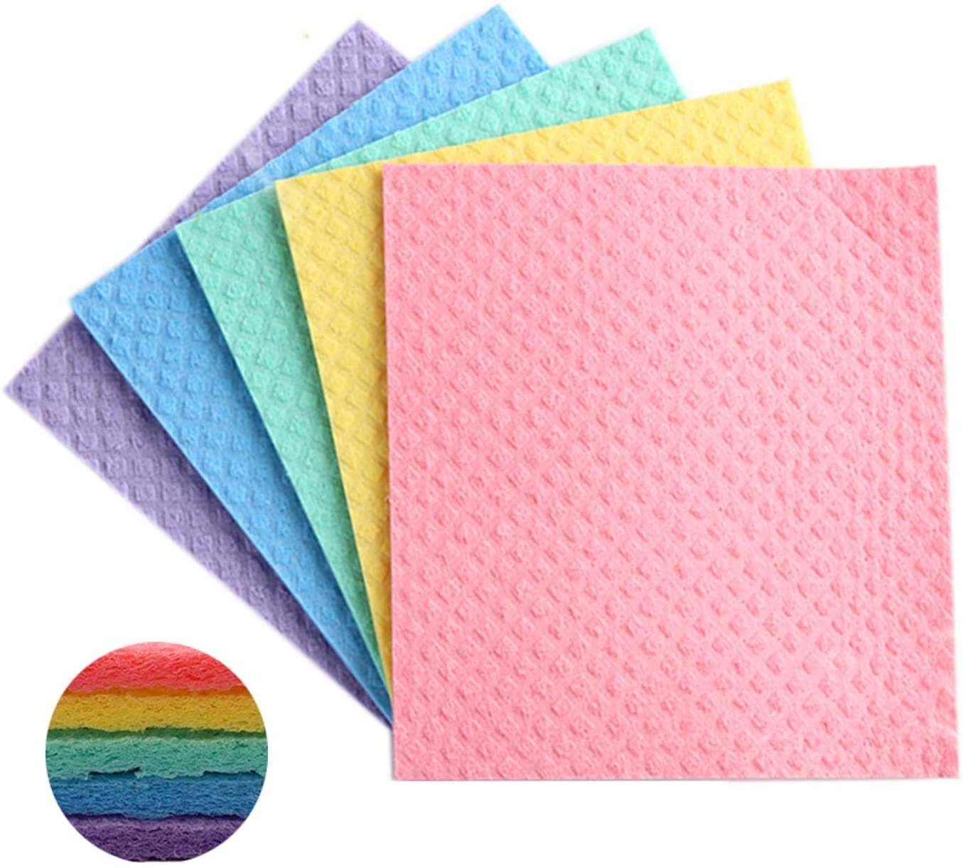 5 Colors Dish Cloth - 7.8 x 7.1 Inch Reusable Eco Friendly Absorbent ...