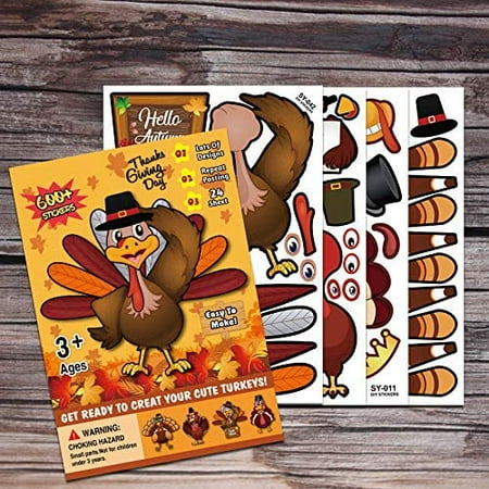 SINMI 24 Sheets of Thanksgiving Stickers, Make a Turkey Stickers, DIY ...