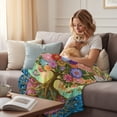 Abstract Colorful Flower Fleece Throw Blanket Root Life Tree Butterfly ...