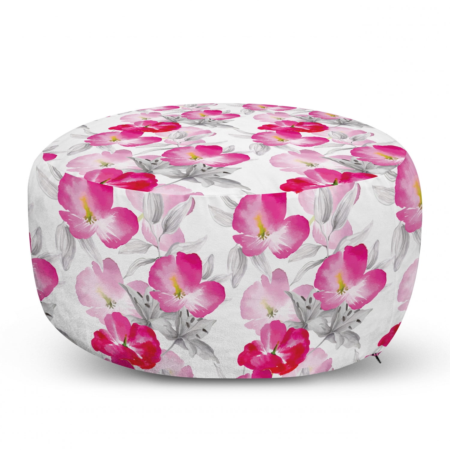 Flower Pouf Cover with Zipper, Watercolor Flowers Bloom Botanical ...