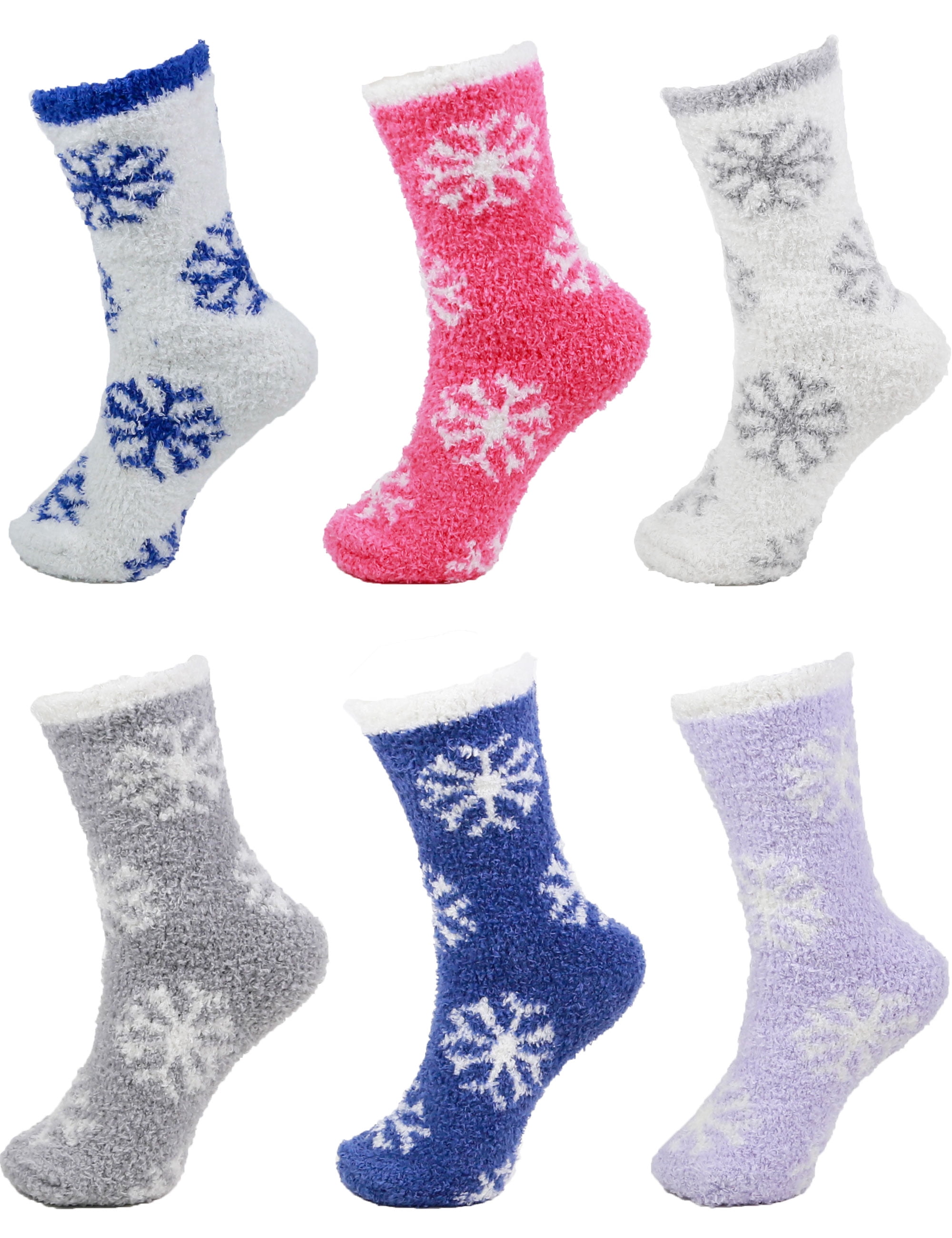 BambooMN - Fuzzy Snowflake Socks - Assortment A - 6 Pairs Value Pack ...
