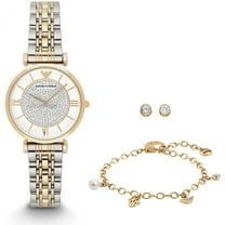 Emporio Armani Women's Retro Mother of Pearl Crystal Stainless Steel ...