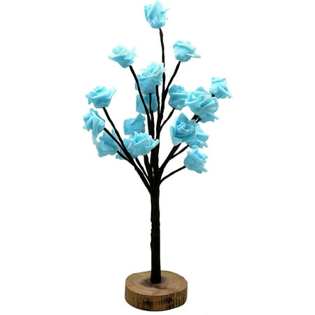 Battery Operated w/Timer Lighted Blue Rose Tree Tabletop LED | Walmart ...