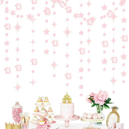 AVEKI Glitter Pink 13th Birthday Decorations Number 13 Circle Dot ...
