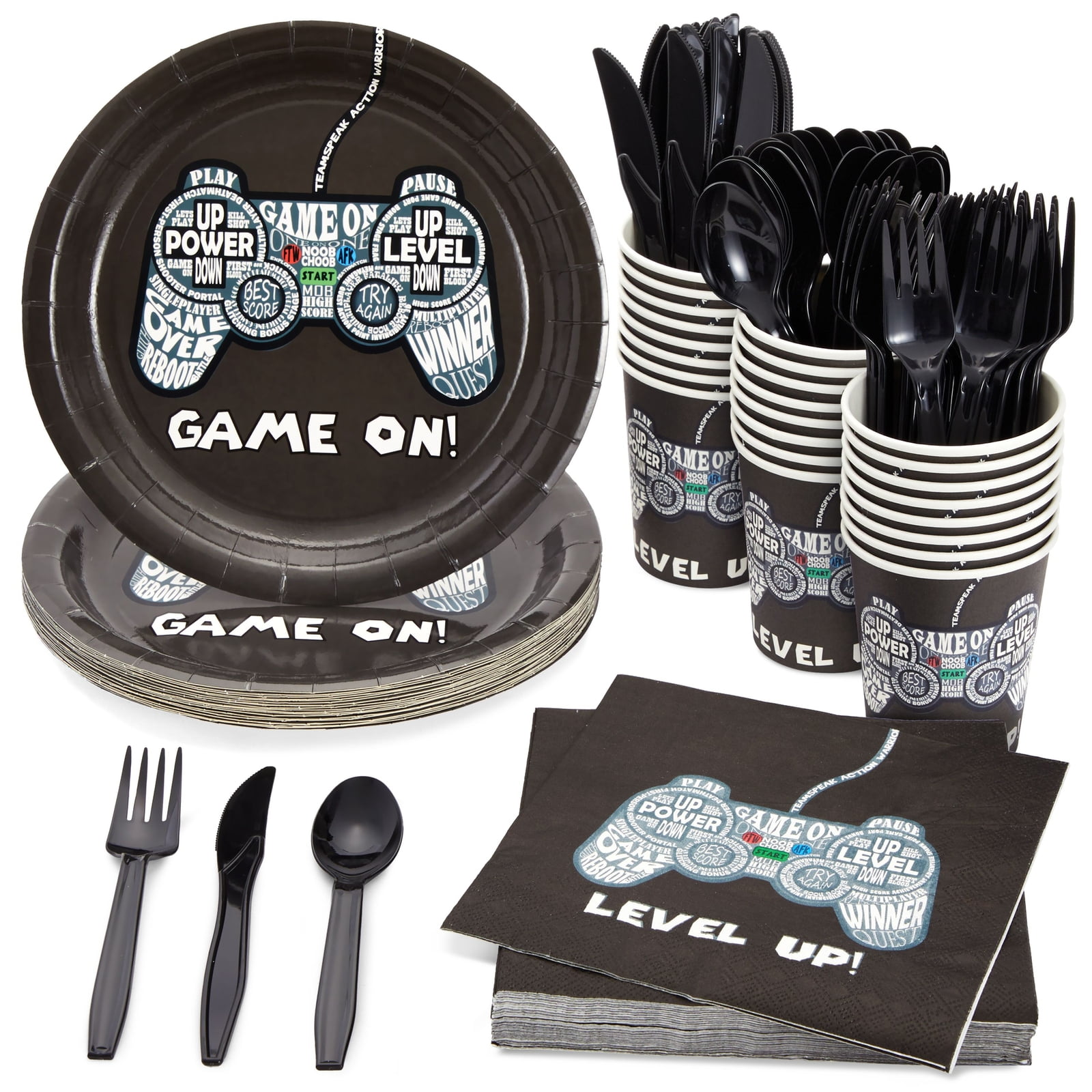144 Pack Video Game Party Supplies with Plates, Napkins, Cups, Cultery ...