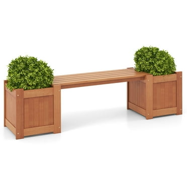 Gymax Wood Wooden Planter Box w/ Seat 2-in-1 Raised Garden Bed & Bench ...