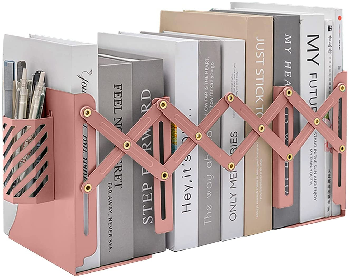 Expandable Metal Bookends Adjustable Book Ends with Detachable Pen ...