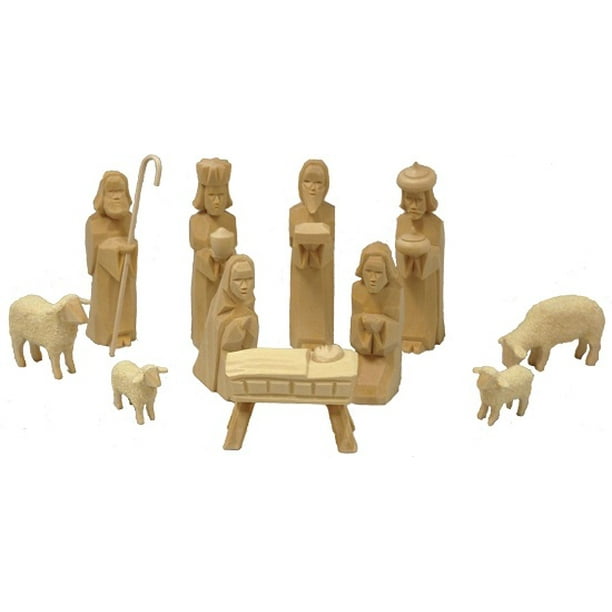Natural German Carved Wood Christmas Nativity Scene Set of 11 Pieces ...