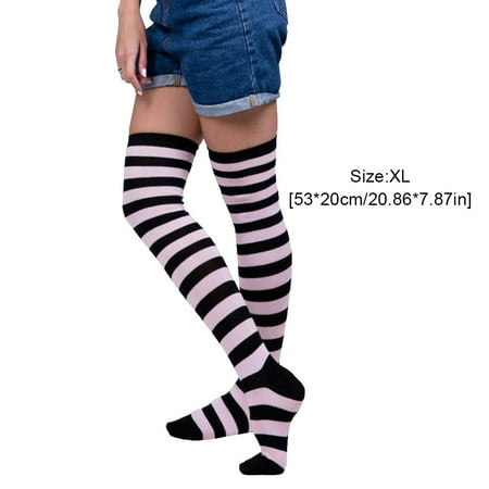 ziyahi Pack of 2 Striped Plus Size Thigh High Socks Breathability ...