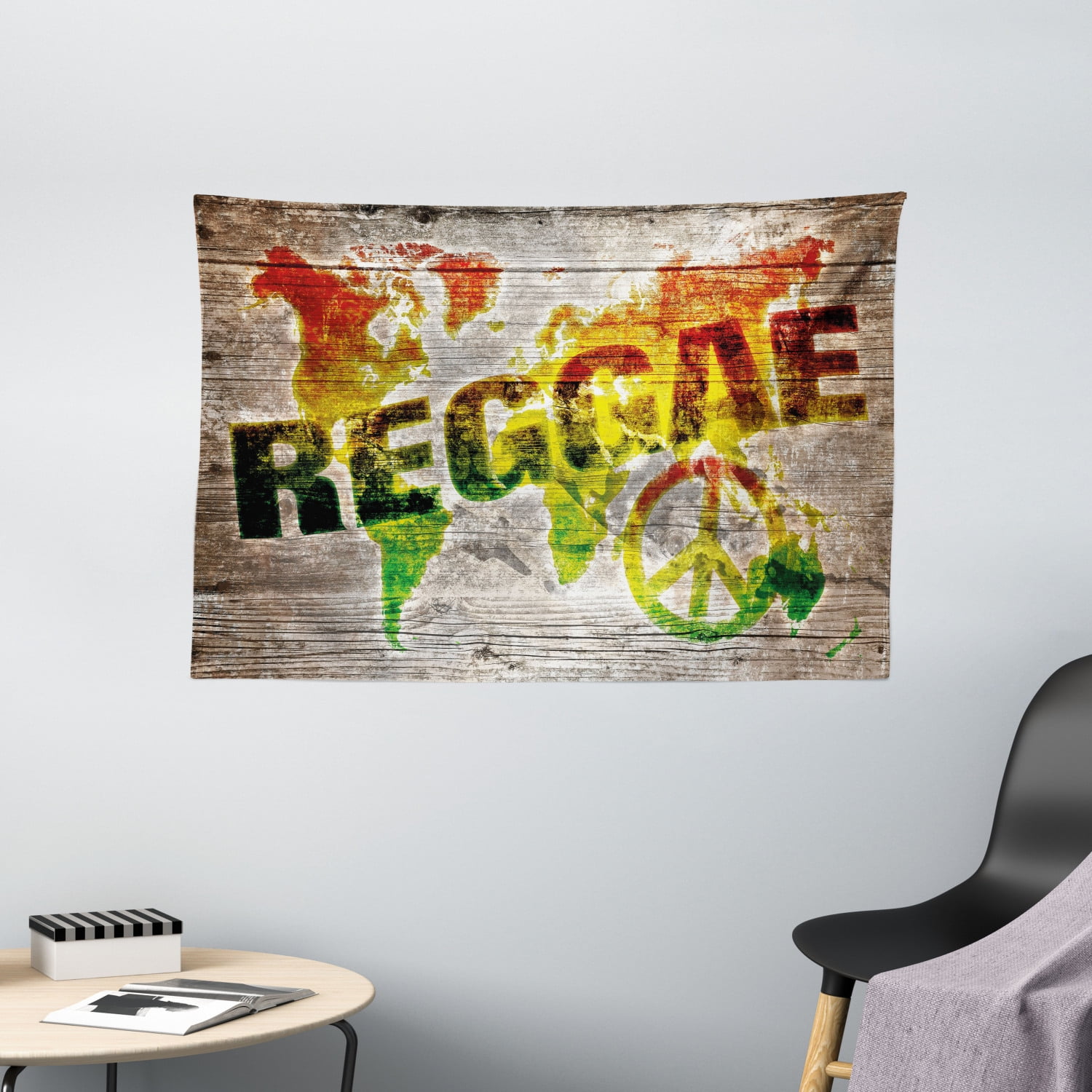Rasta Tapestry, World Map on Plaques with Reggae Lettering and Peace ...