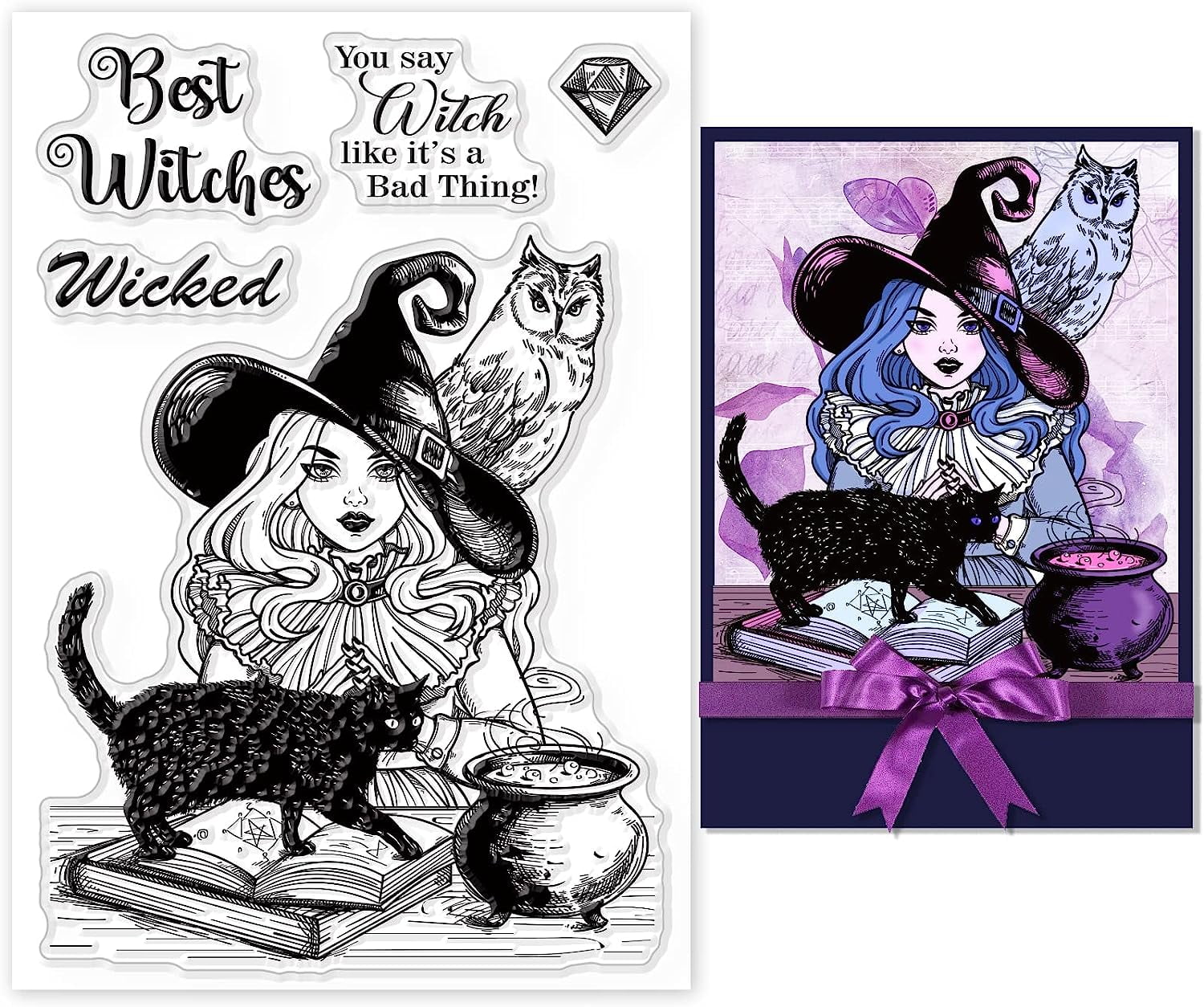 Witch Clear Stamp Garland Black Cat Transparent Silicone Stamp Magic ...