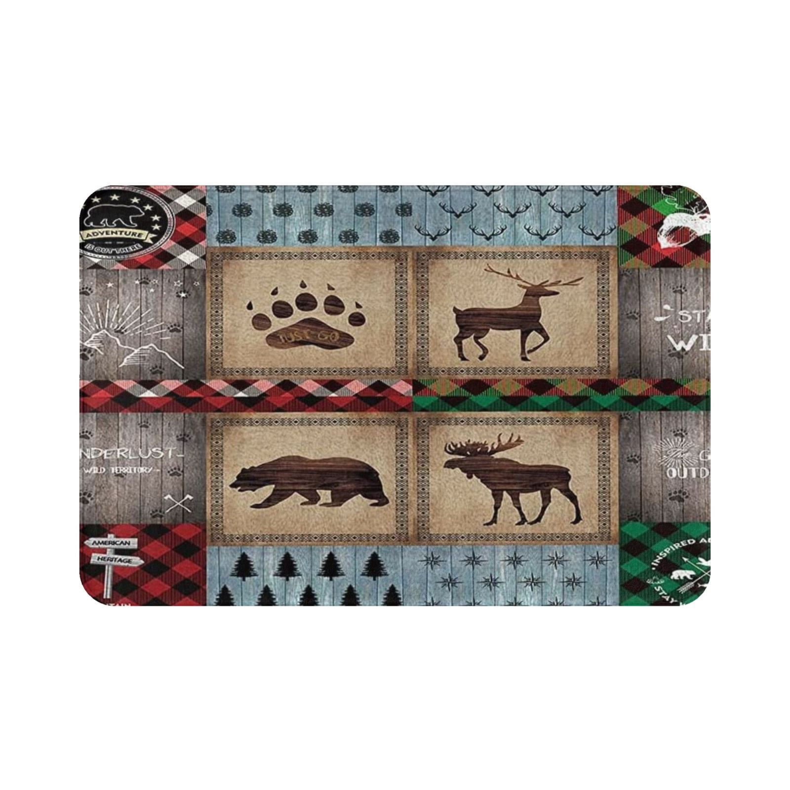 Cabin Bear Bath Mat Rustic Lodge Moose Deer Rug Vintage Brown Blue Wood ...