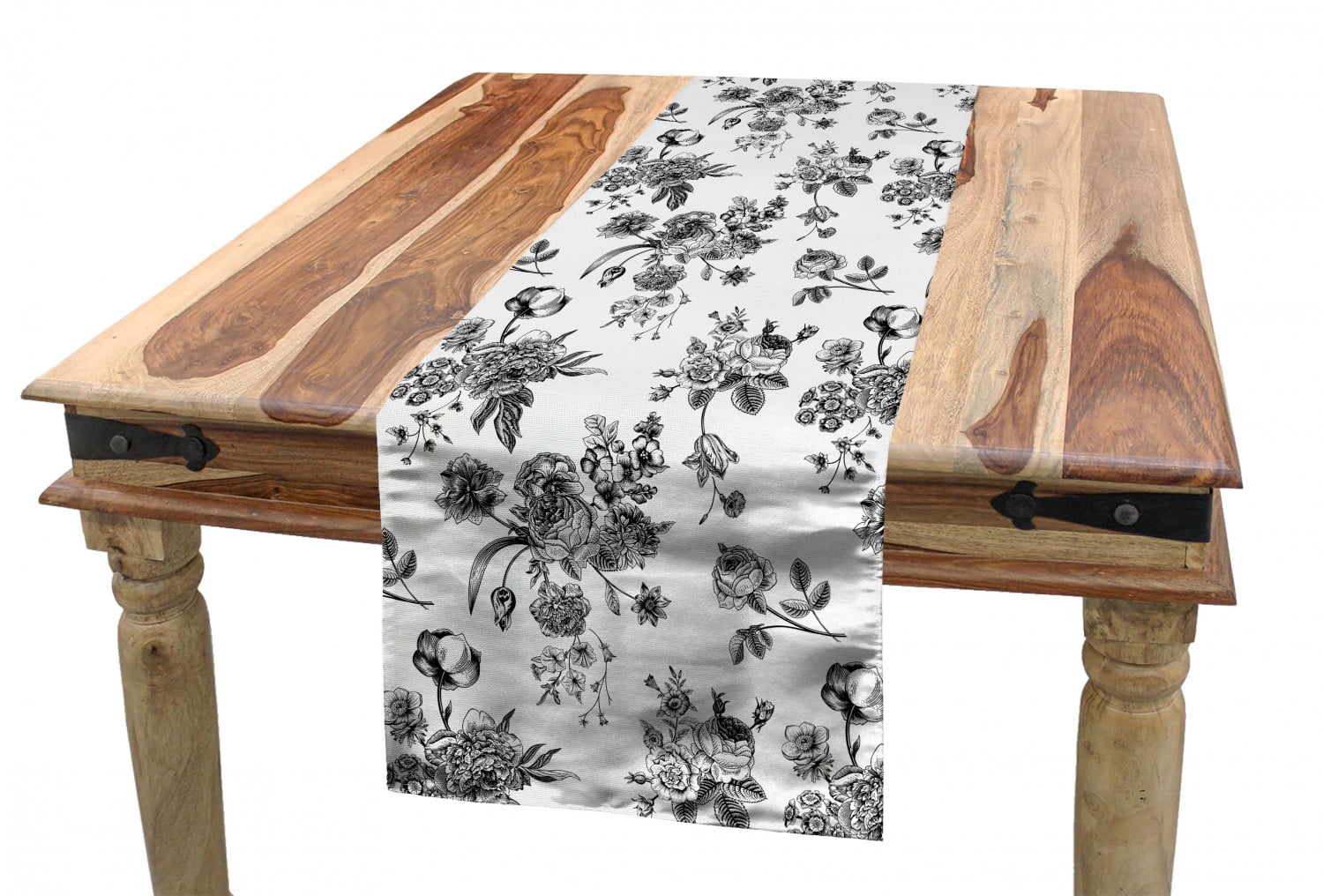Black and White Table Runner, Vintage Floral Pattern Victorian Classic ...