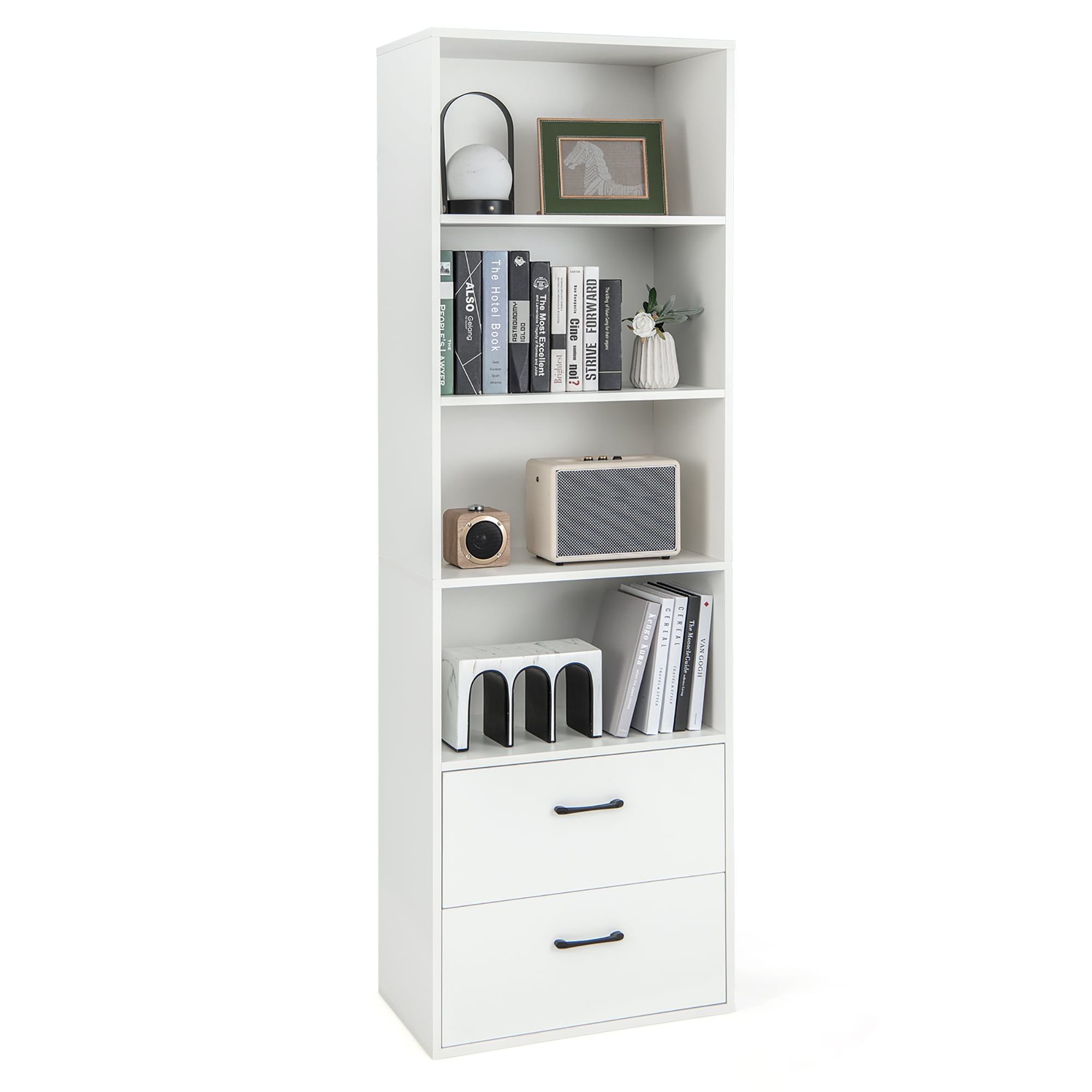 Costway 6-Tier Tall Bookshelf Freestanding Modern Bookcase White ...