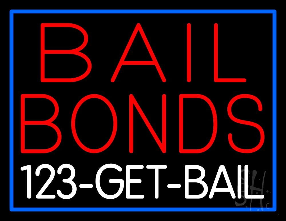 Red Bail Bonds Get Bail LED Neon Sign 24 x 31 - inches, Black Square ...