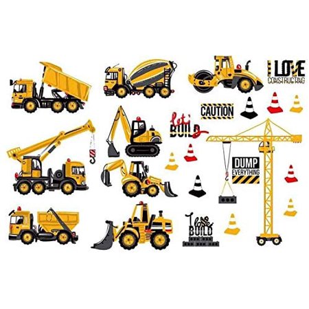 KSCD Construction Vehicles Wall Stickers Truck Digger Cartoon ...