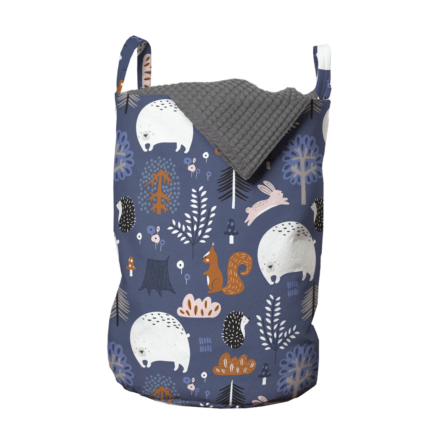 Animal Laundry Bag, Polar Bear Squirrel Hedgehog Trees Rabbits Herbs ...