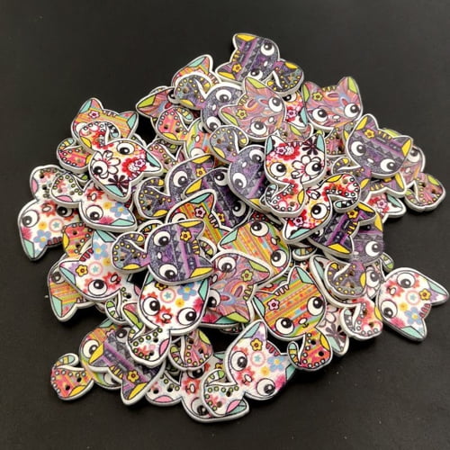 Zhaomeidaxi 100Pcs Wooden cat Buttons Sewing Round 2 Holes Buttons for ...