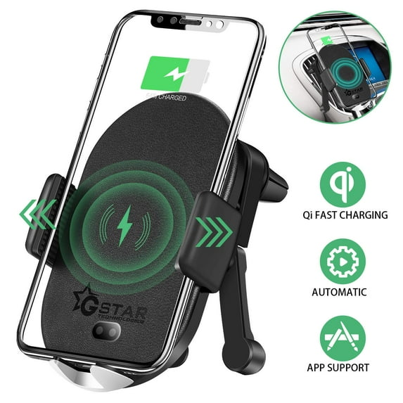 Gstar Smart Qi Certified Wireless Car Charger Auto-Clamping Air Vent Mount with App Control for ...