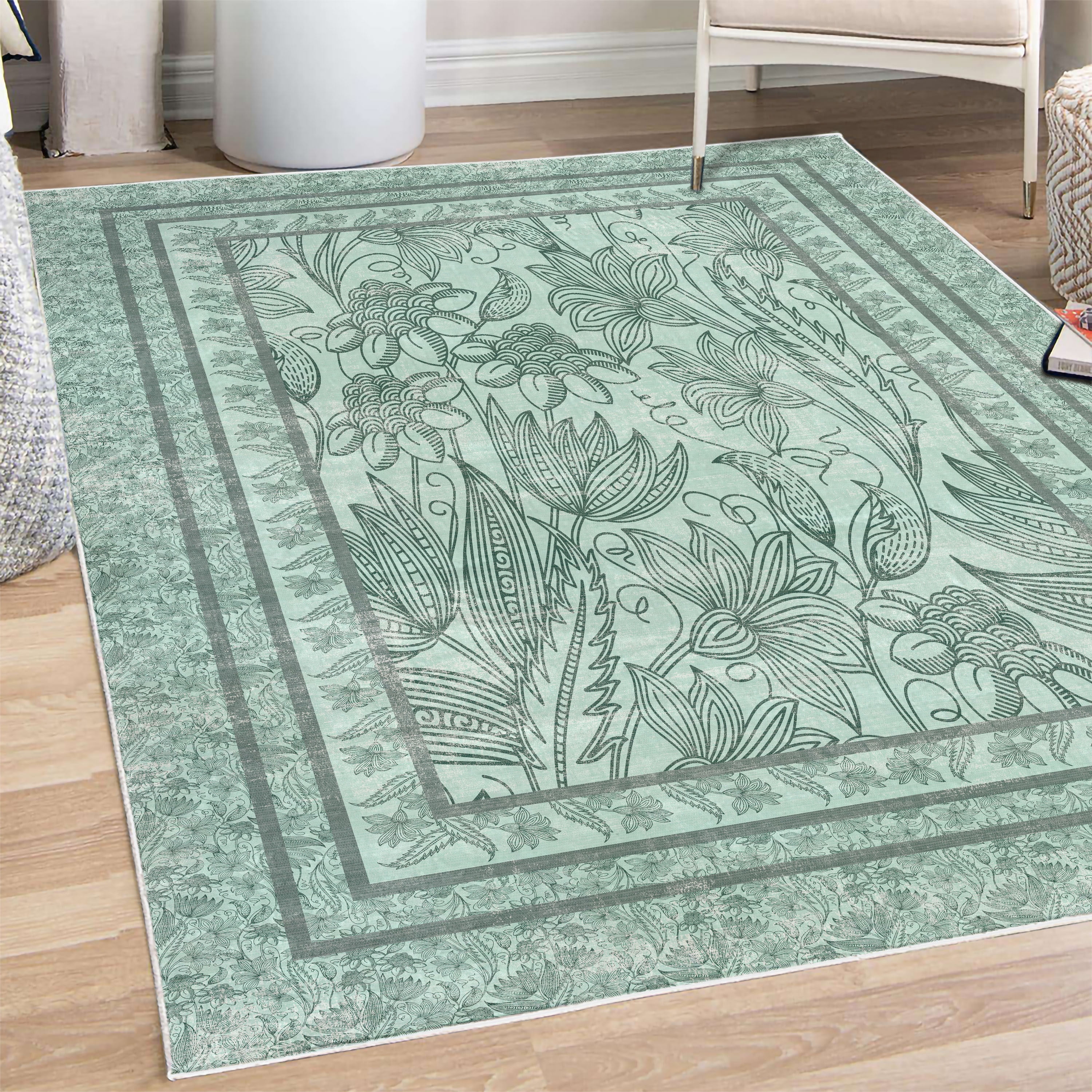 Garden Art Decorative Rug, Line Art Flowers Wild Meadow Blooms Nature ...