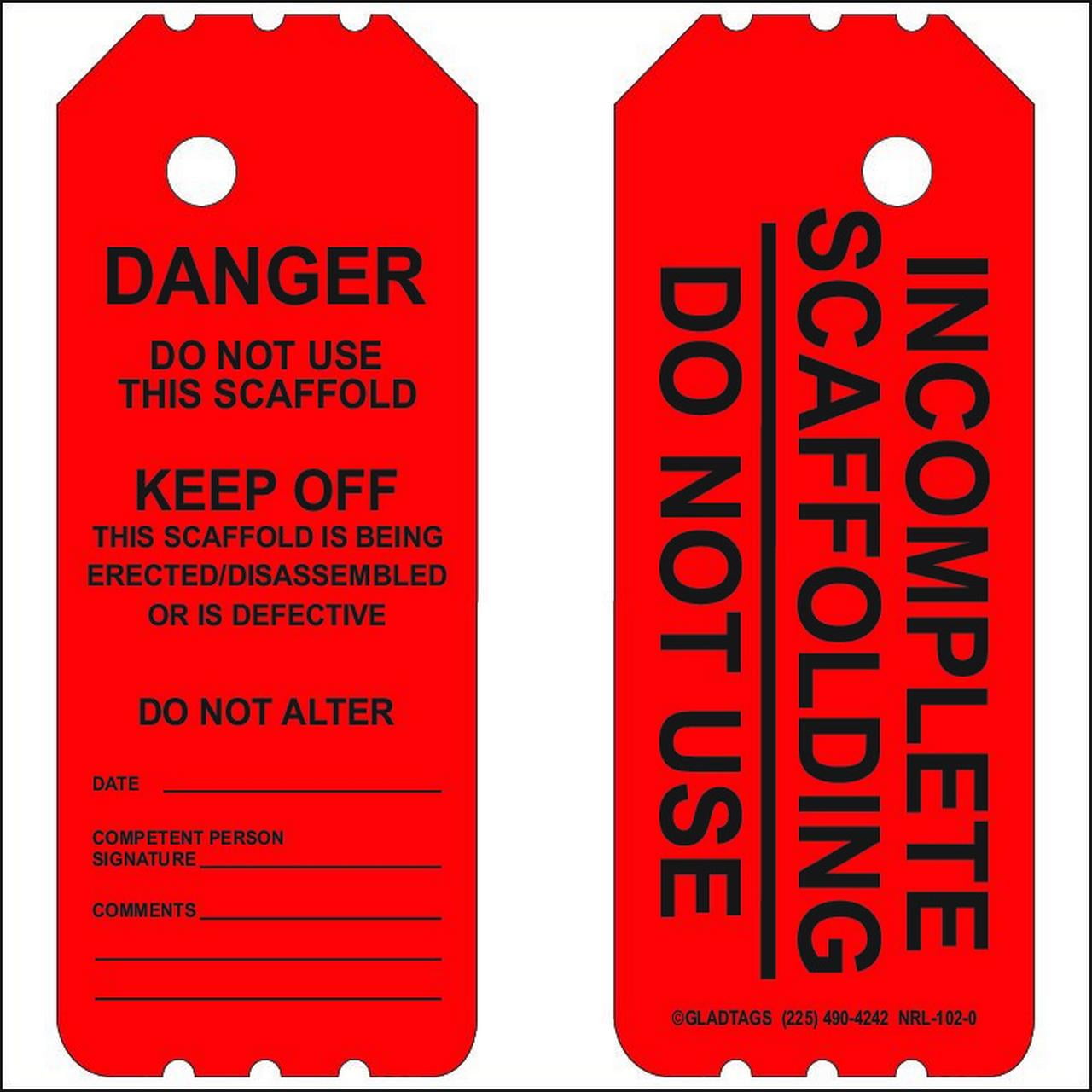 Red Laminated Scaffolding Tag (QTY-10 per Pack) DANGER Do Not Use This ...