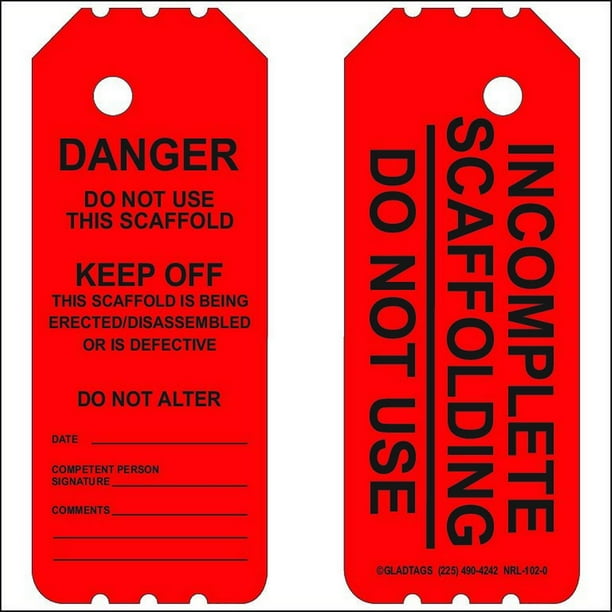 Red Laminated Scaffolding Tag (QTY-10 per Pack) DANGER Do Not Use This ...