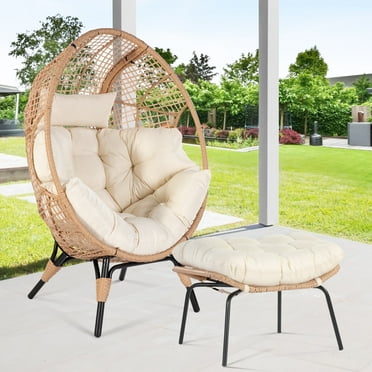 NICESOUL 2 Pieces Yellow Patio Stationary Egg Chair Boho Patio Lounge ...