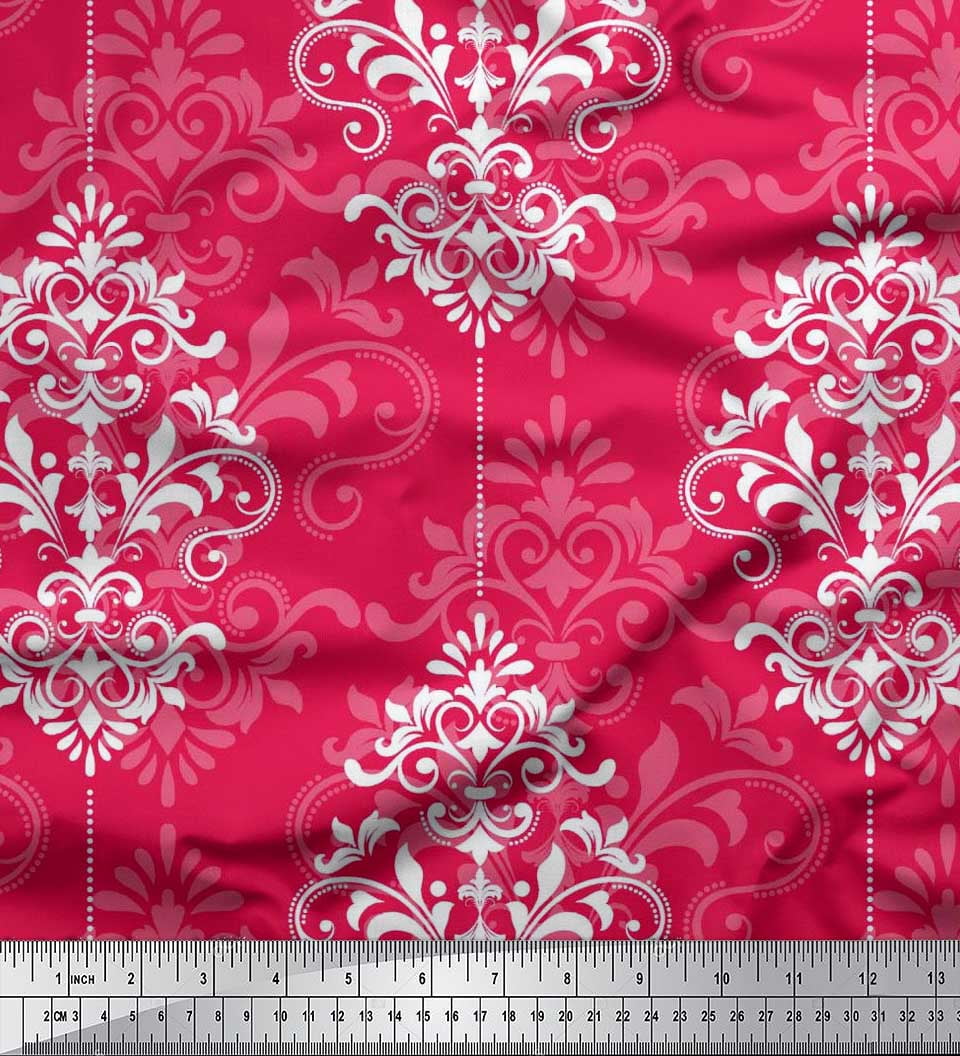 Soimoi Velvet Fabric Filigree Damask Print Fabric by The Yard 58 Inch ...