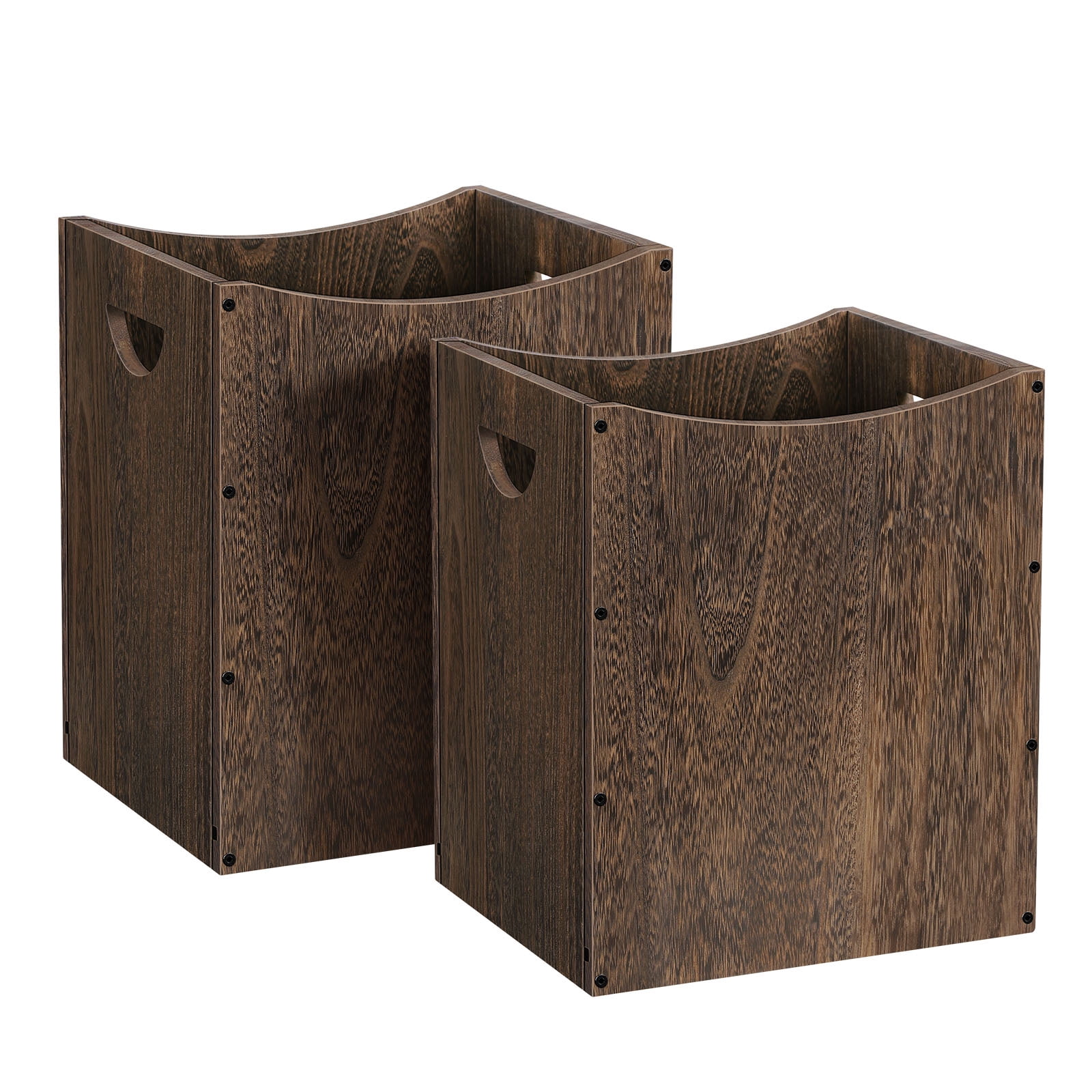 5.3 Gallon Rustic Wood Trash Can Wastebasket with Handles, Brown, Set ...