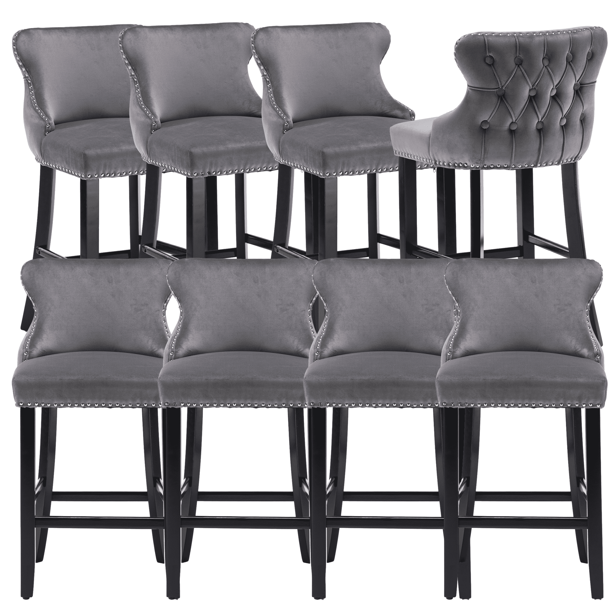 27" Padded Bar Stools, Tufted Velvet Upholstered Wing-Back Barstools ...