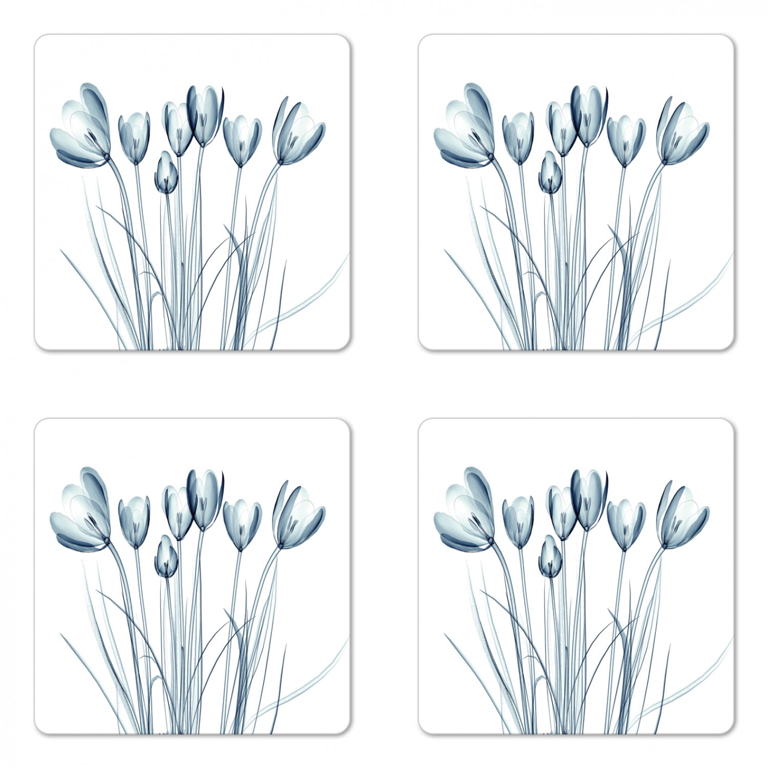 Flower Coaster Set of 4, X-ray Image of Tulips Solarized Effect Nature ...