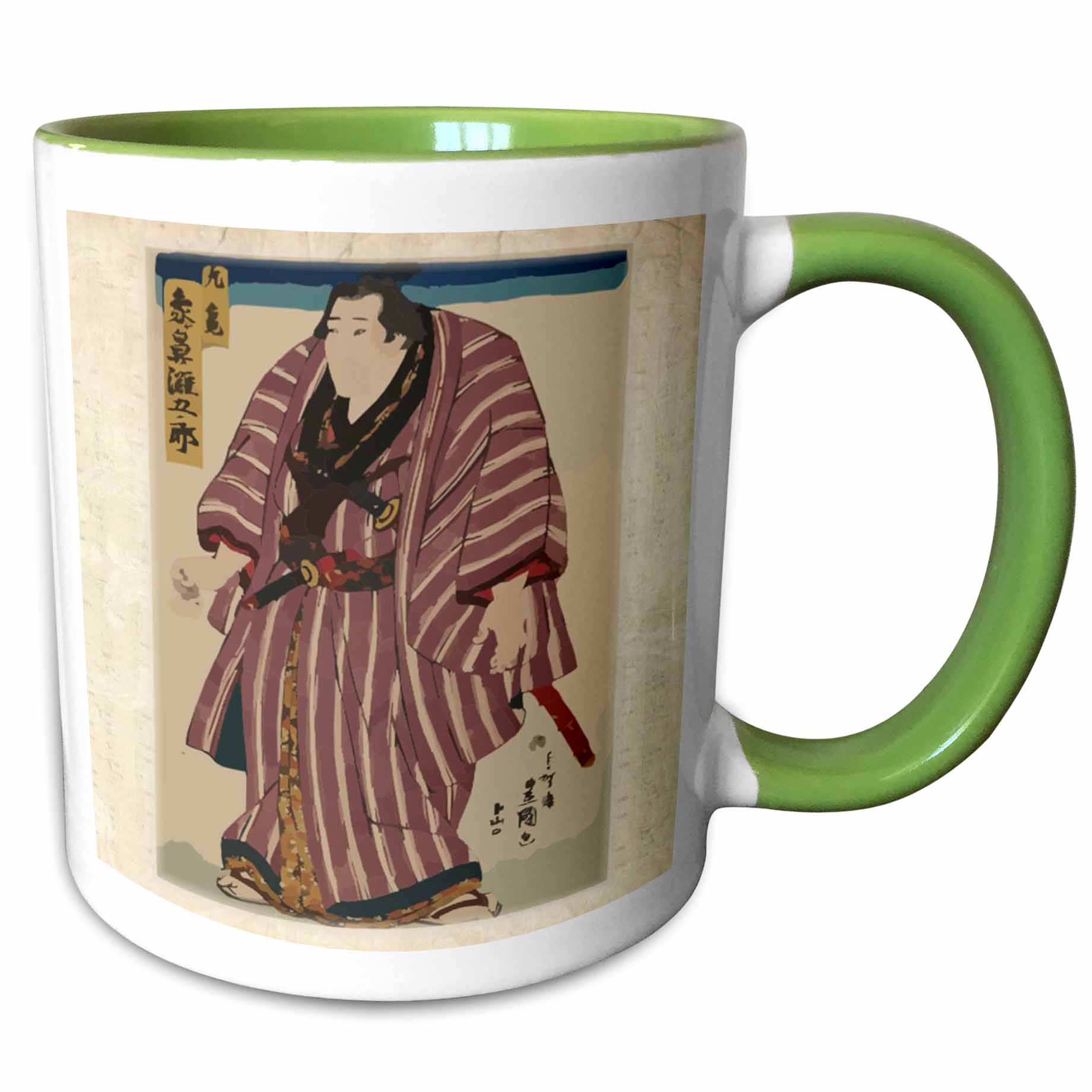 3dRose Ancient Japanese Sumo Wrestler - Two Tone Green Mug, 11-ounce ...