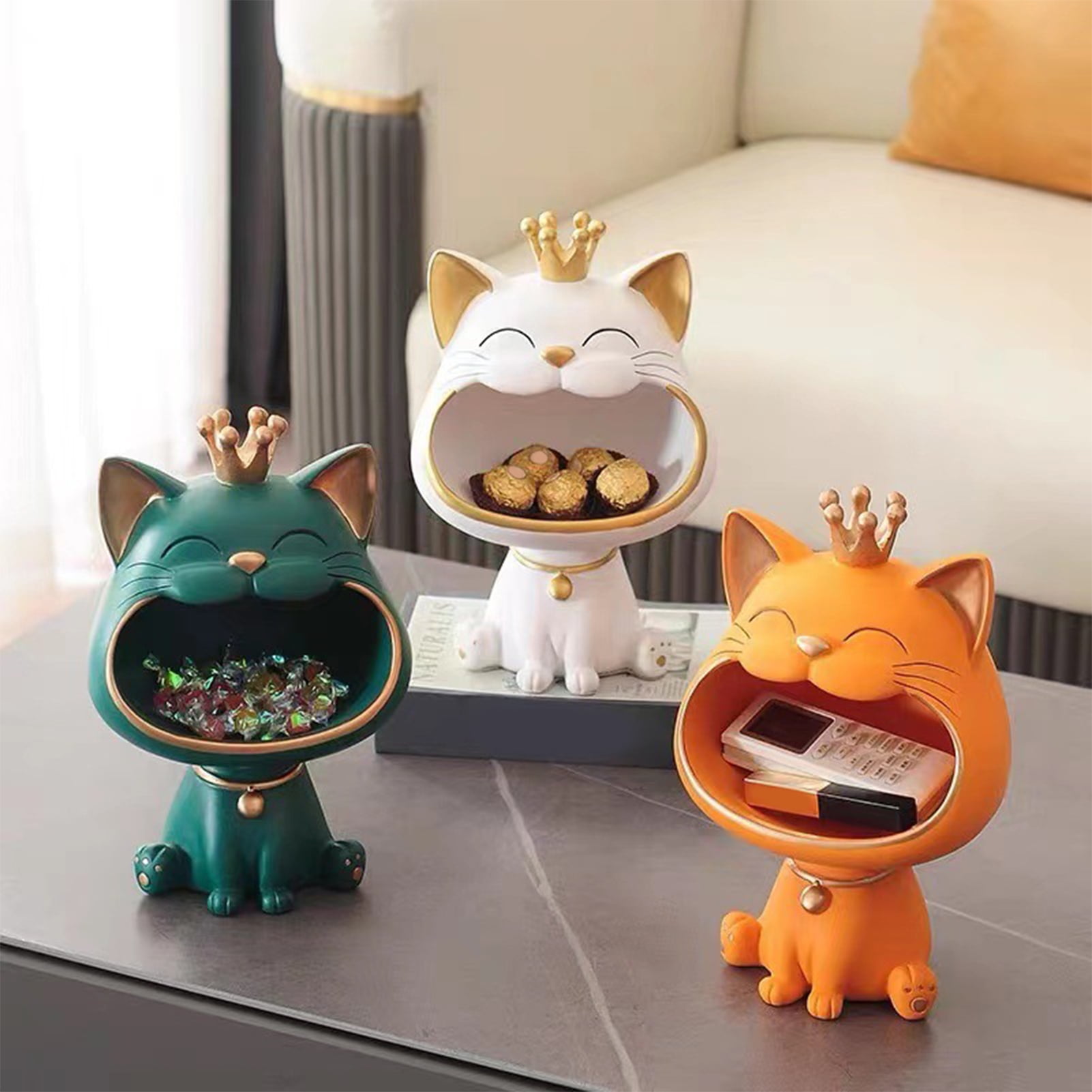 Bobasndm Laughing Cat Figures Statue, Large Mouth Cat Storage Box ...