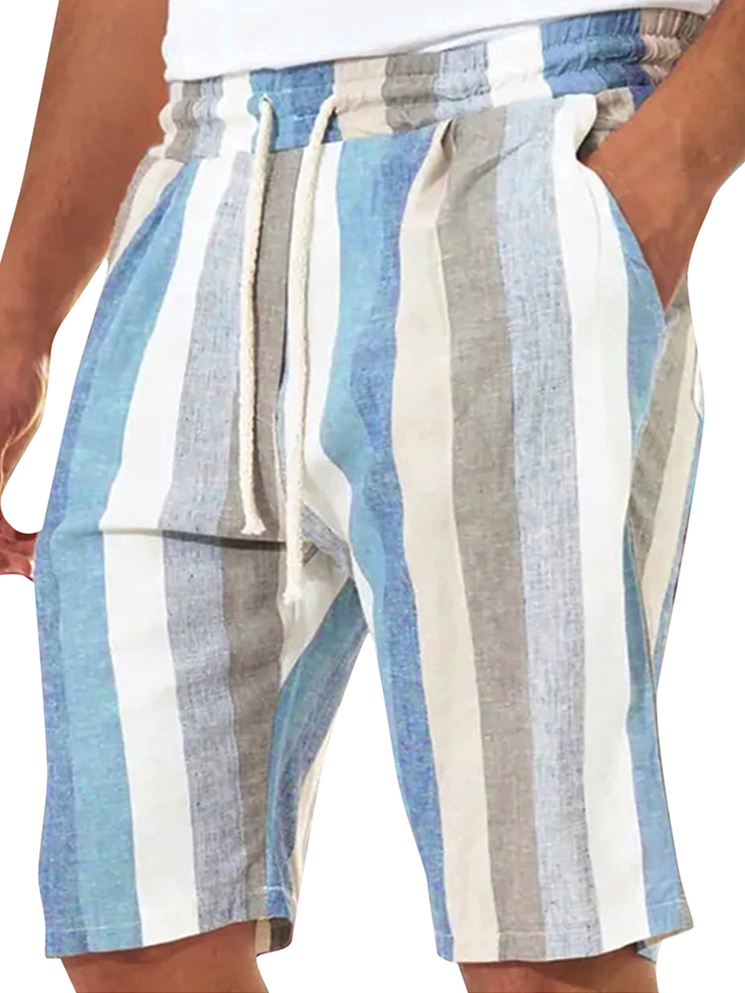 LilyLLL Mens Drawsting Elastic Waist Striped Print Summer Beach Shorts ...