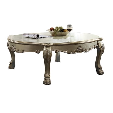 ACME Picardy Square Wooden Coffee Table with Bottom Shelf in Antique ...