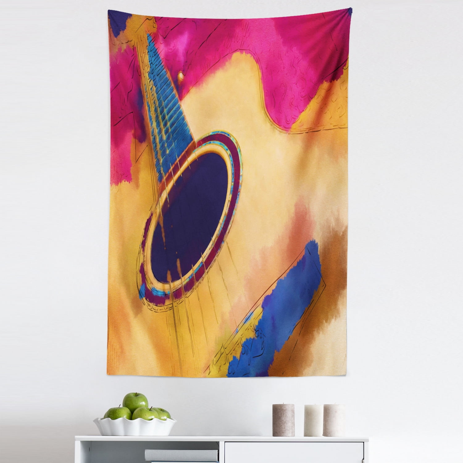 Guitar Tapestry, Abstract Strings Pattern Watercolor Effect Vintage ...