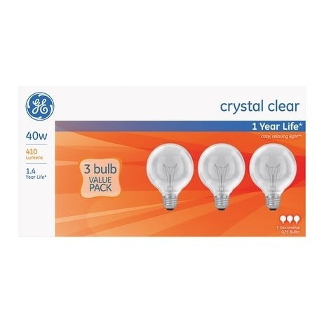GE Crystal Clear 40 Watt Light Bulbs, G25 Globe Shape Bulbs, Medium ...