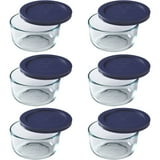 Pyrex 2-Cup Round Glass Storage Set with Dark Blue Plastic Cover, Set ...