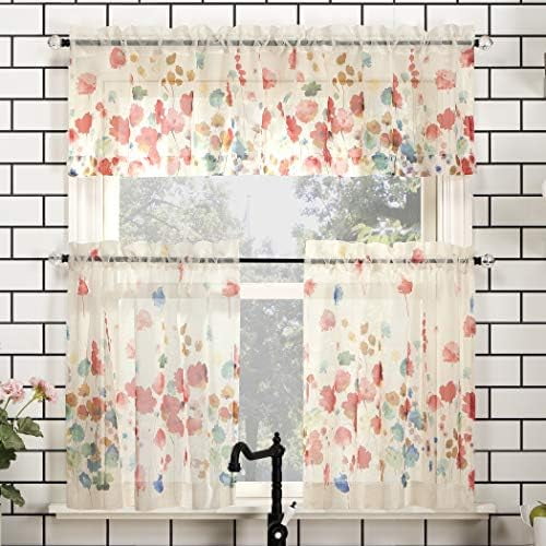 Rosalind Watercolor Floral Semi-Sheer Rod Pocket Kitchen Curtain ...