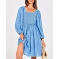 BTFBM Womens Long Sleeve Dress Summer Vacation Square Neck Smocked ...