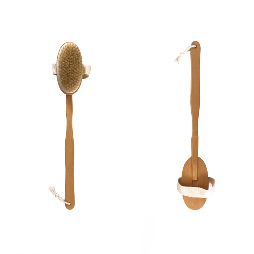 Tssuoun Long Wooden Handle Bath Body Brush Removable Exfoliating Dry ...