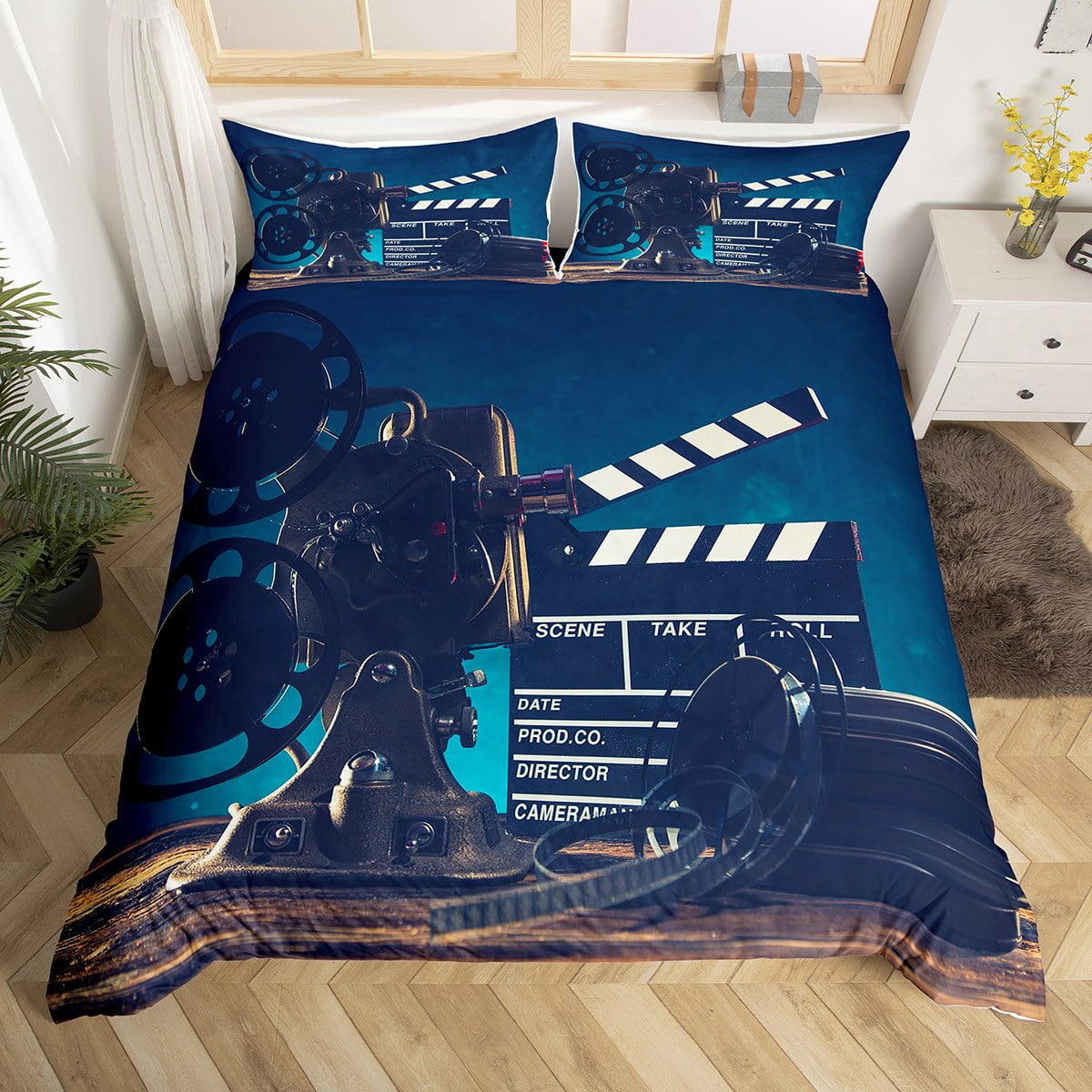 Movie Themed Bedding Set Twin Size Vintage Cinema Style Duvet Cover for ...