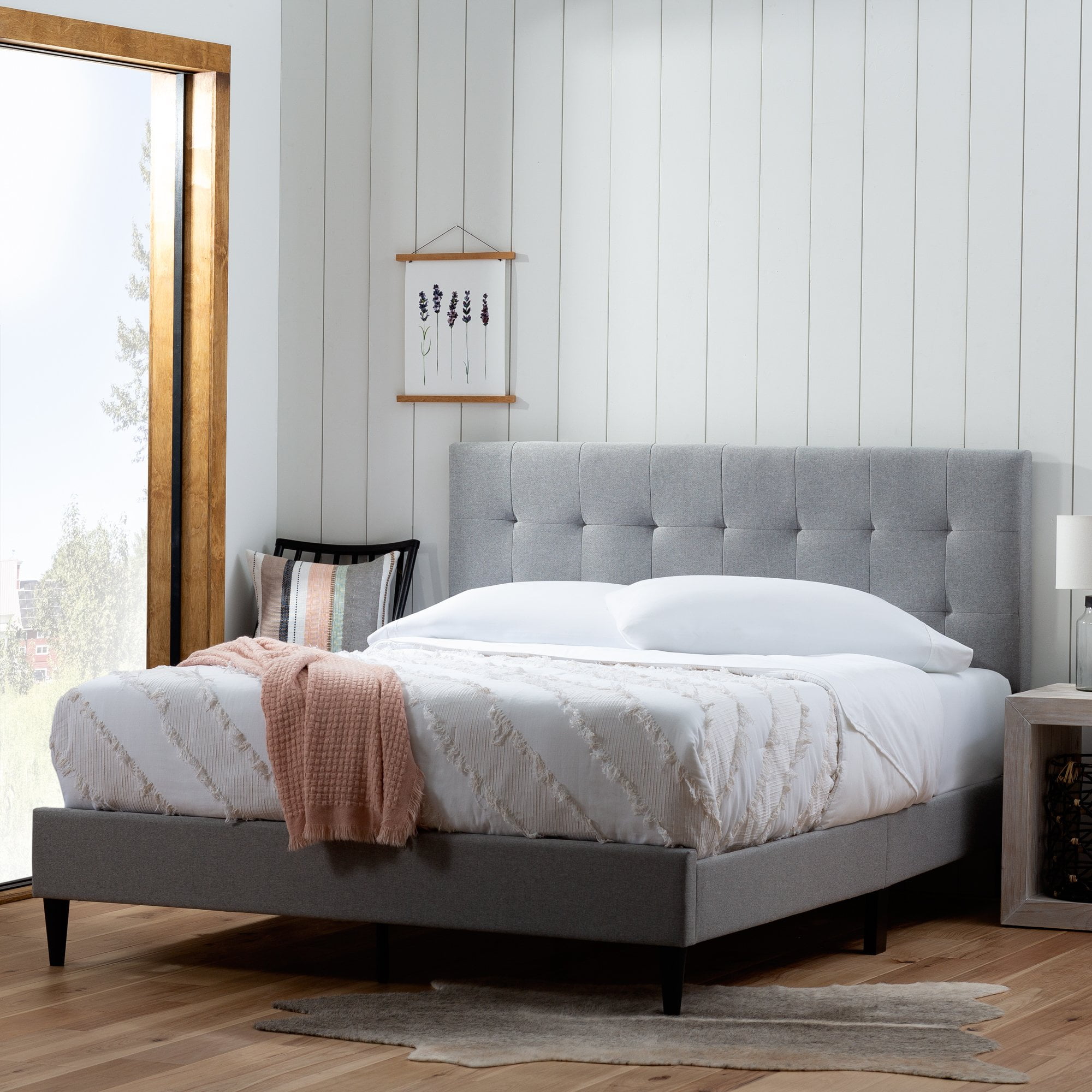 Rest Haven Ells Square Tufted Upholstered Bed, Queen, Stone - Walmart.com