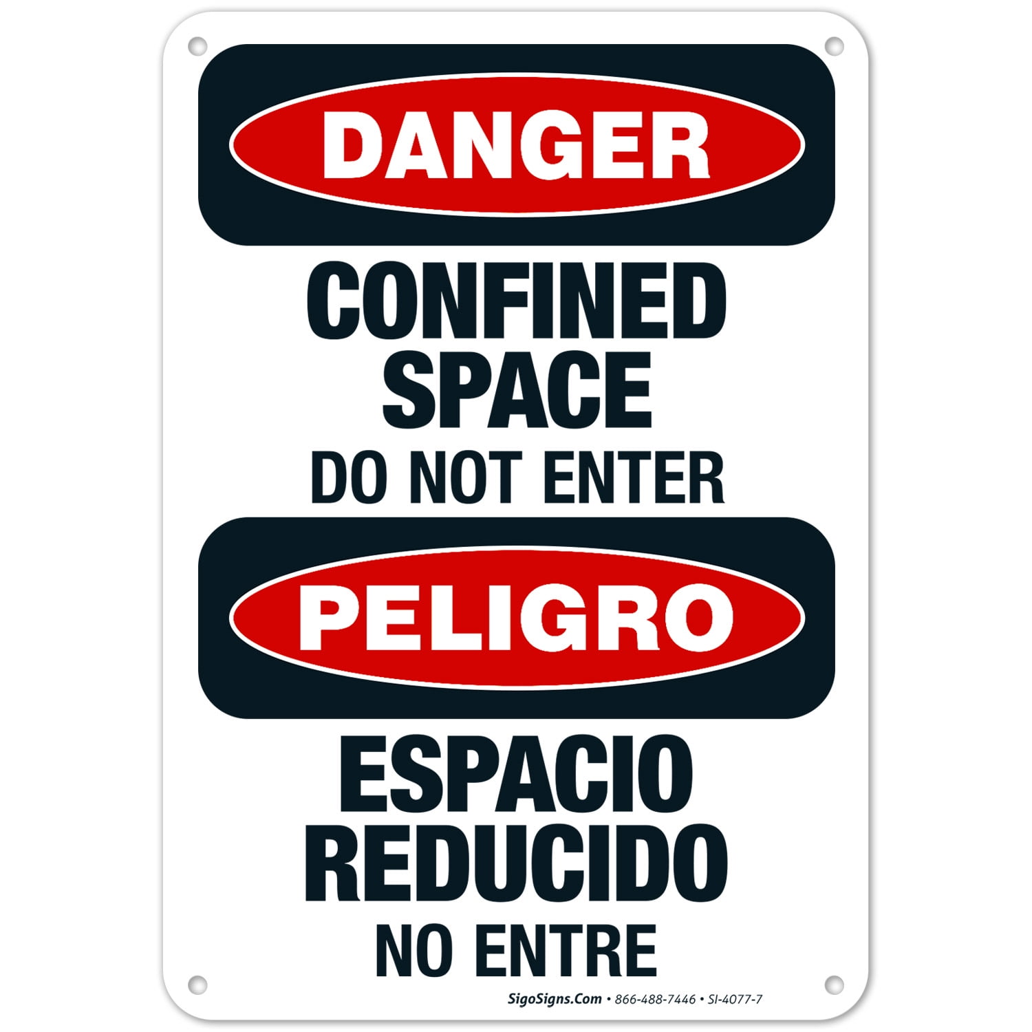 Confined Space Do Not Enter Bilingual Sign, OSHA Danger Sign, - Walmart.com
