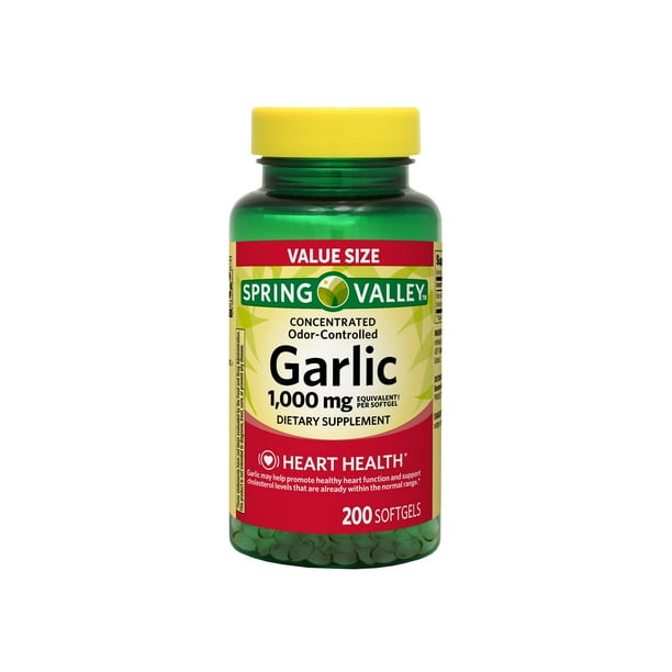 Spring Valley Odor-Controlled Garlic, 1,000 mg Softgels, 200 Count ...