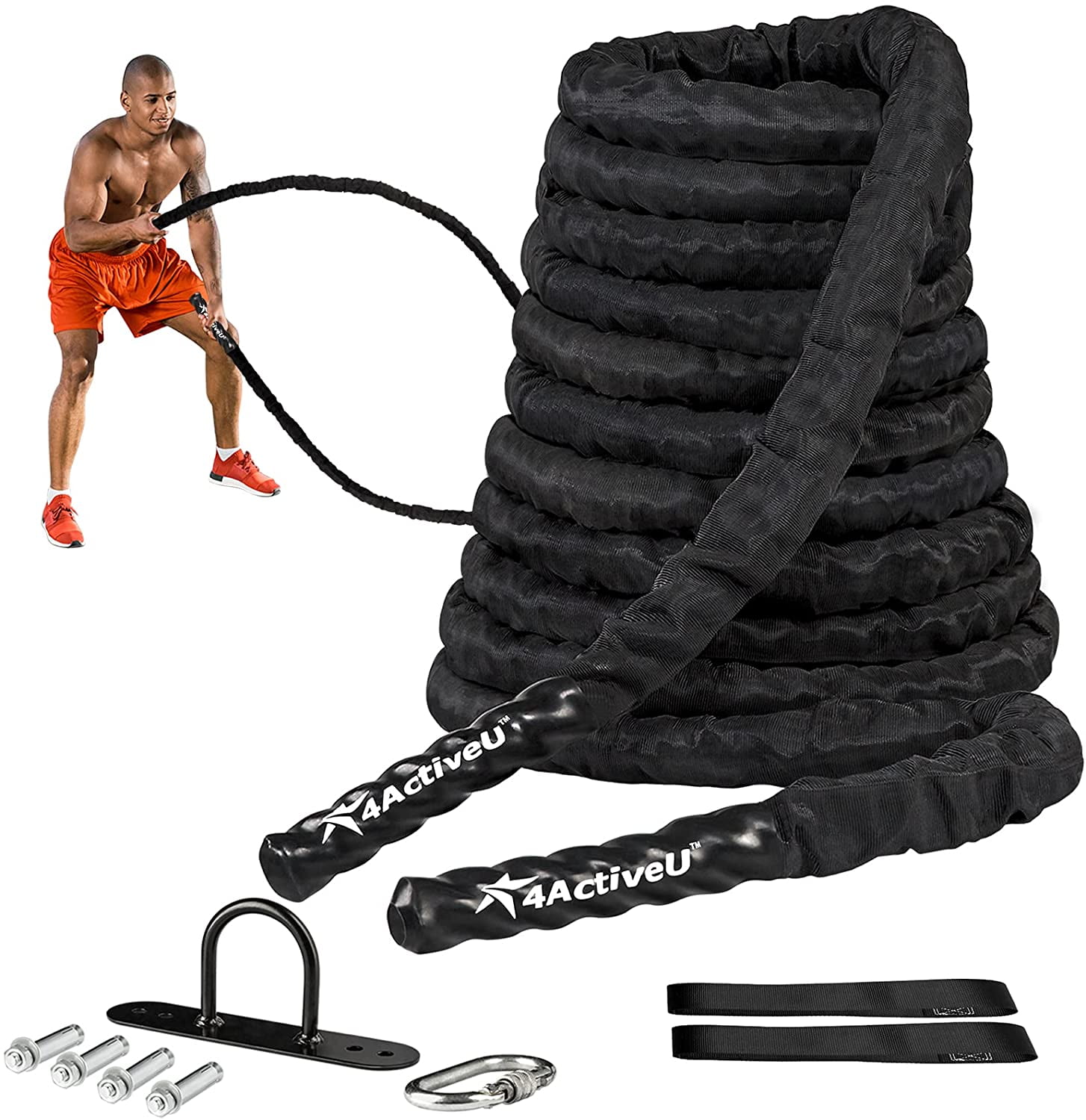 4ActiveU Battle Rope 40ft Length Heavy Battle Exercise Training Rope ...