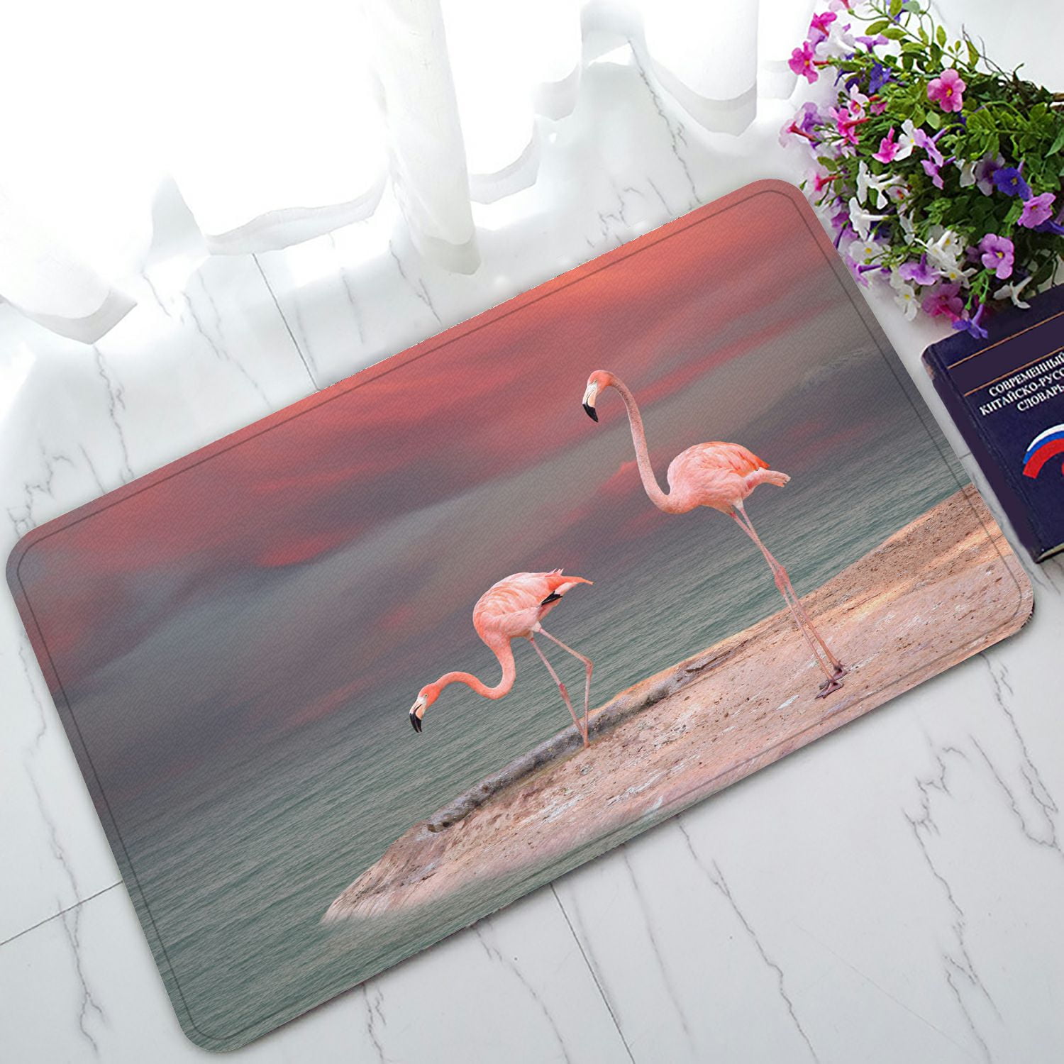 PHFZK Watercolor Animal Doormat, Tropical Beach Pink Flamingo Doormat ...