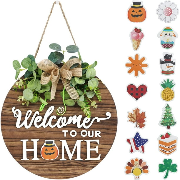 Seasonal Interchangeable Welcome Signs, Wooden Sweet Home Door Sign ...